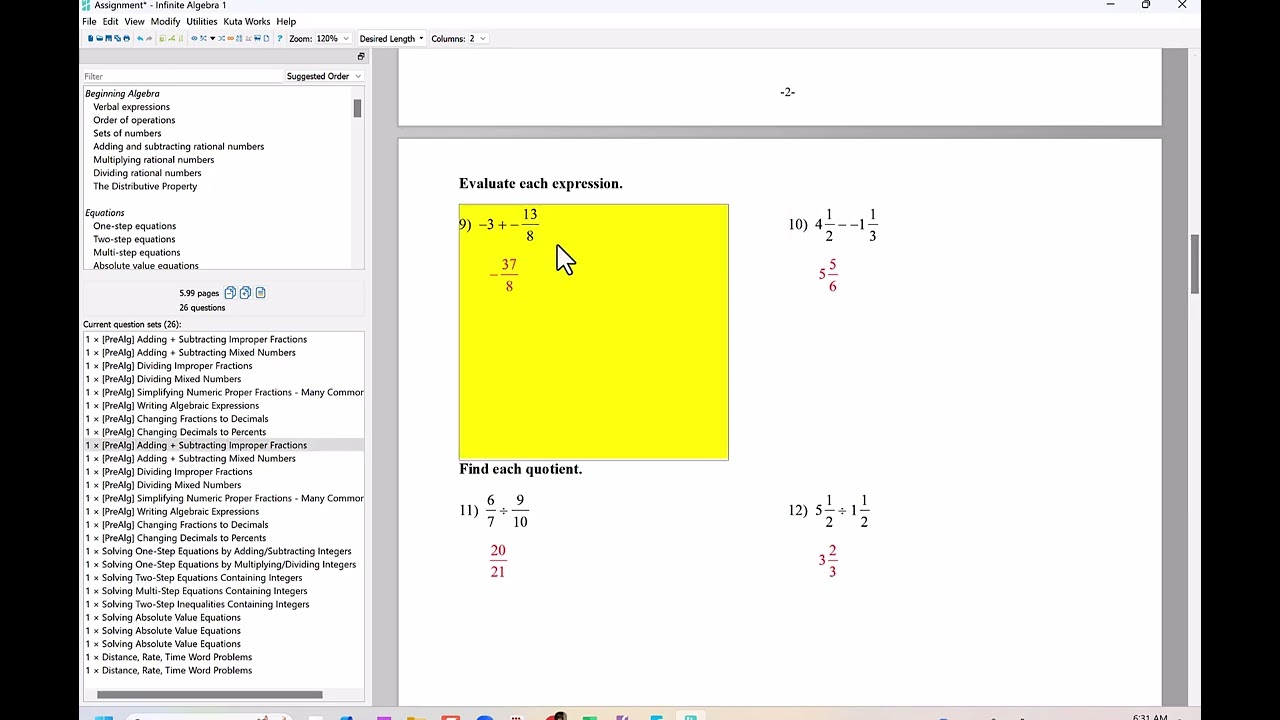 Merging Kuta Software Assignments to Create an Exam