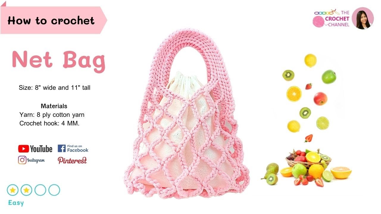 How to crochet DIY Net Bag Free Pattern Tutorial
