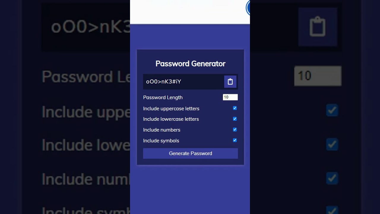 Password generator using html css and javascript #html #css #javascript  #codinglife
