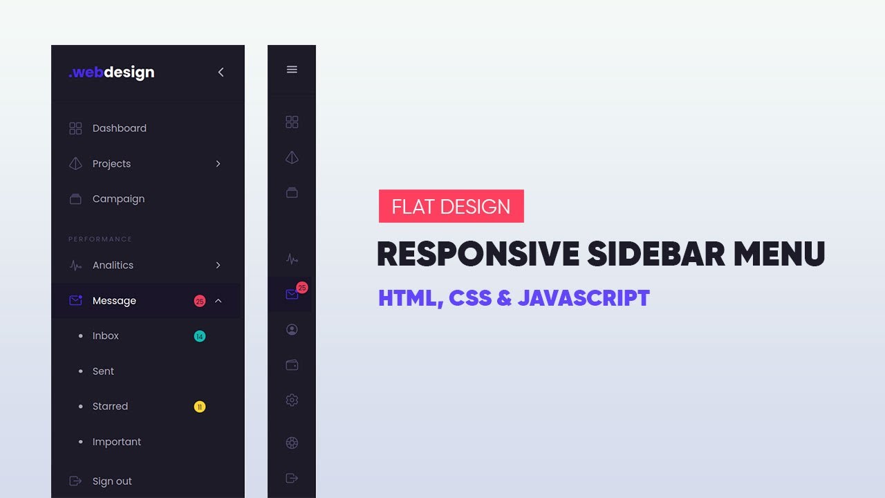 Sidebar Menu HTML CSS JS :: Clean and Flat Design