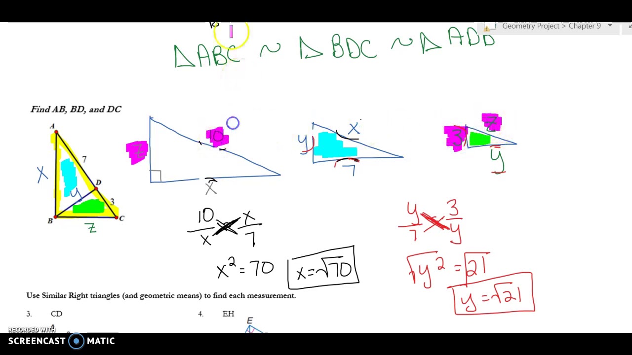Section 9.3:  Similar Right Triangles
