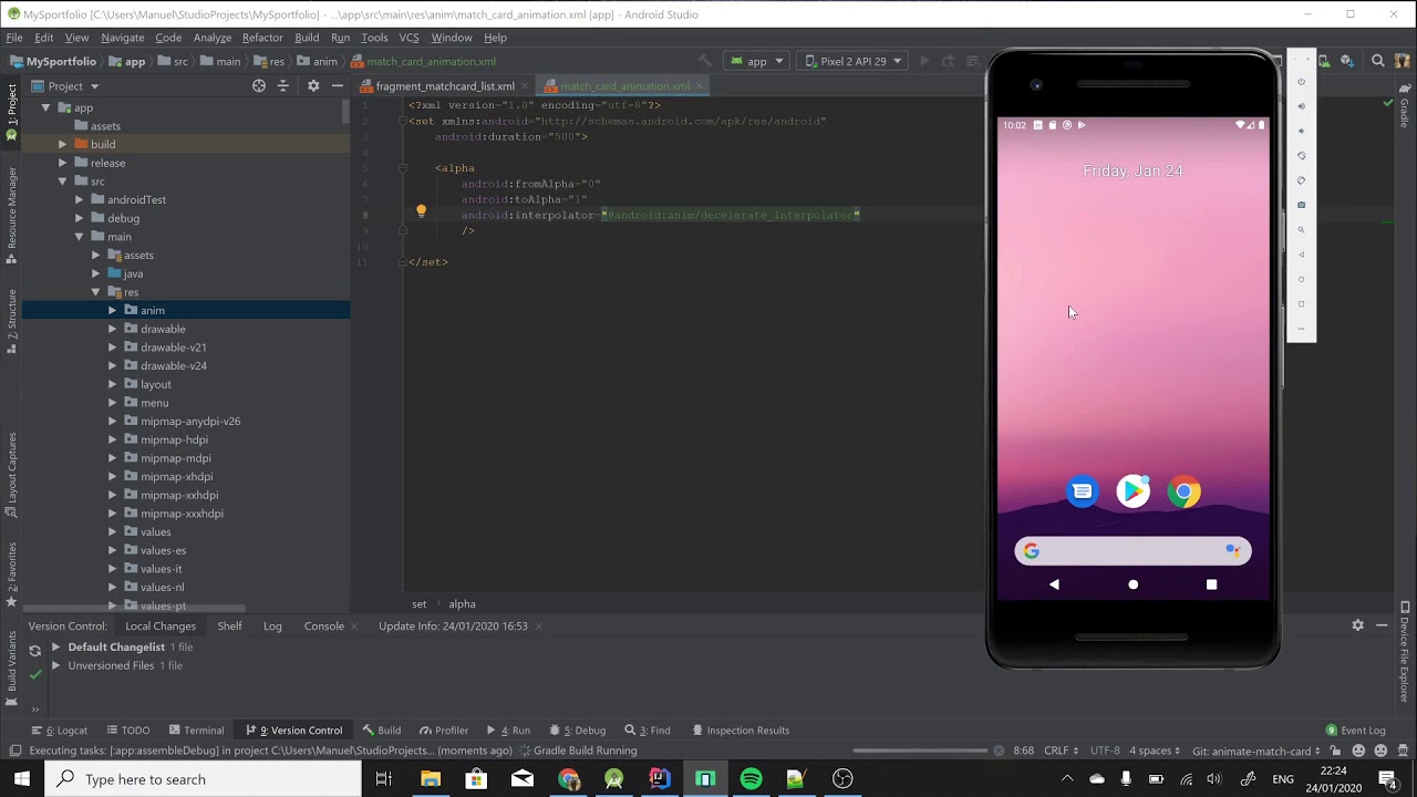 Animating items in RecyclerView