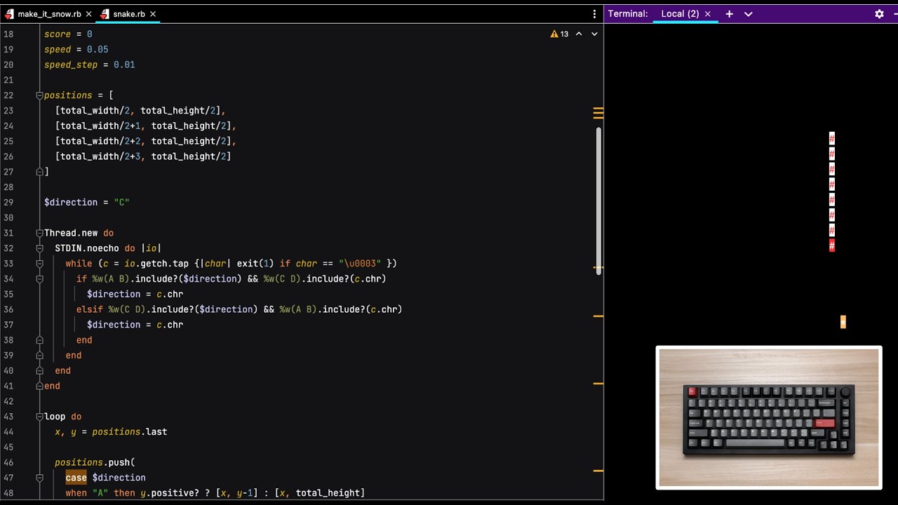 ASMR Programming - Snake in Terminal - No Talking