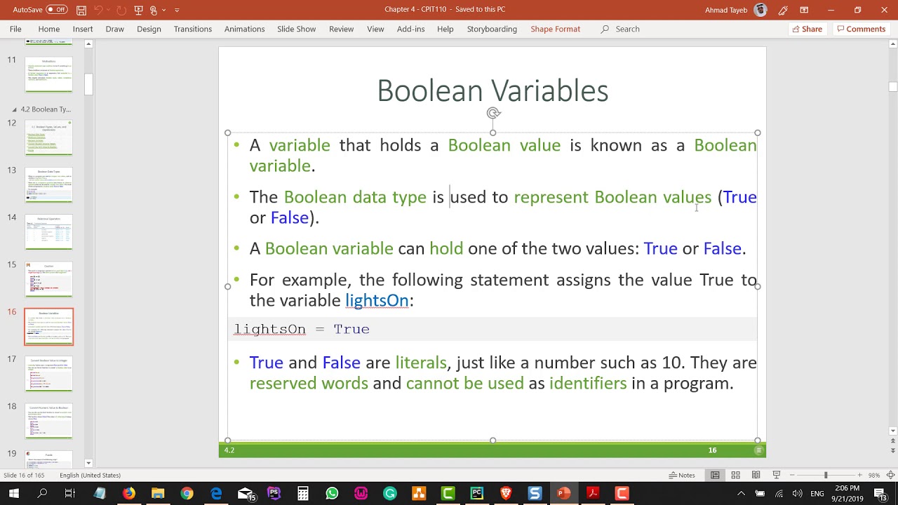 CPIT110 Chapter 4 (#40): 4.2 Boolean Types, Values, and Expressions