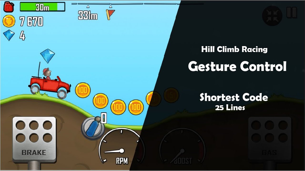 Hill Climb Racing Gesture Control | Shortest Code Tutorial | Opencv | CVzone | Python Project | 2022