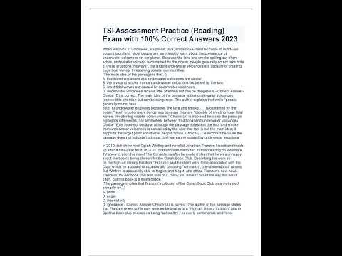 TSI Assessment Practice Reading Exam with 100% Correct Answers 2023
