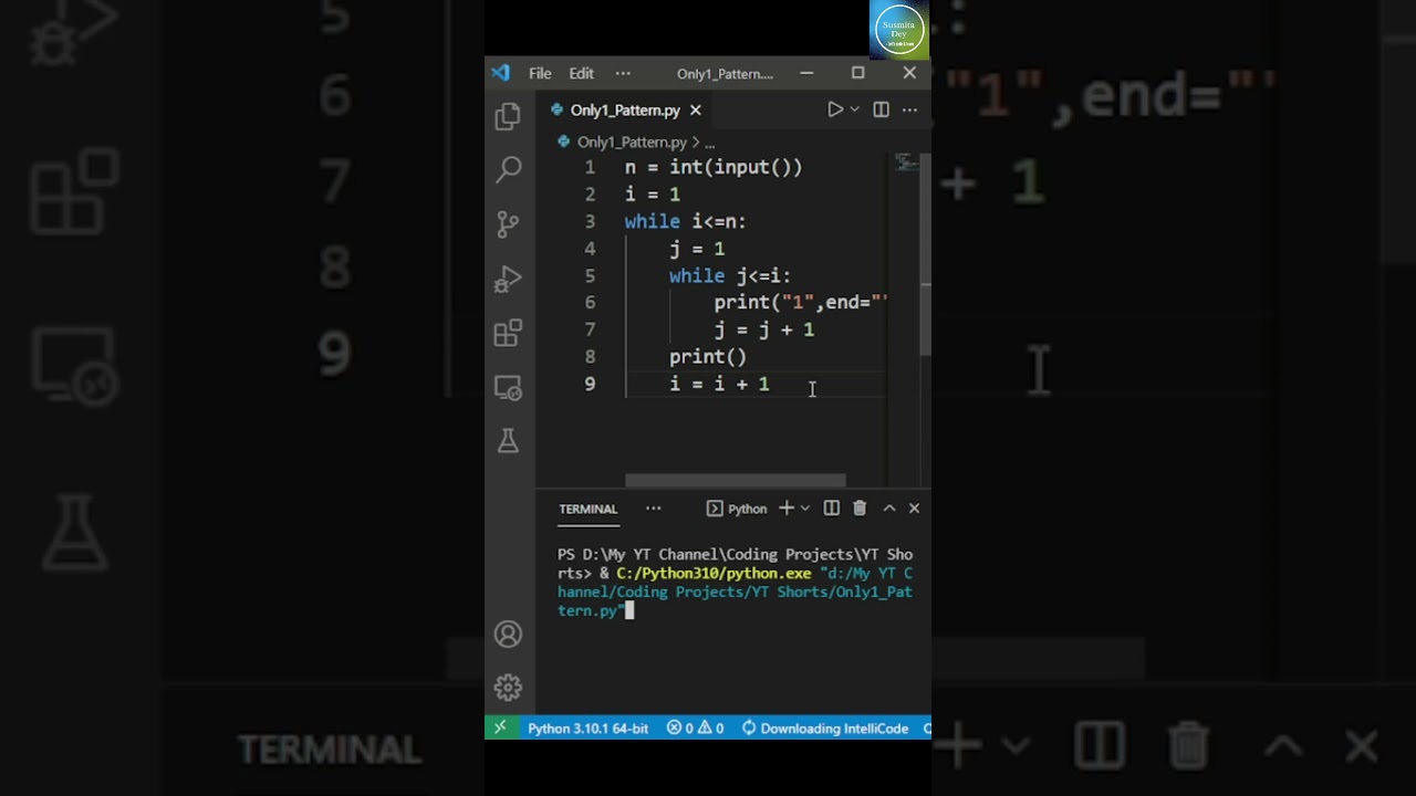 Number Patterns in Python || Python Pattern Coding (Tut-2) #shorts