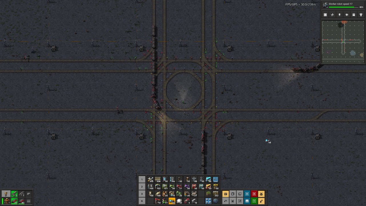 Factorio large 4 lane train intersection