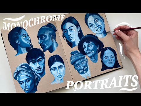 painting gouache portraits 💙 how I improved my portrait painting with monochrome studies