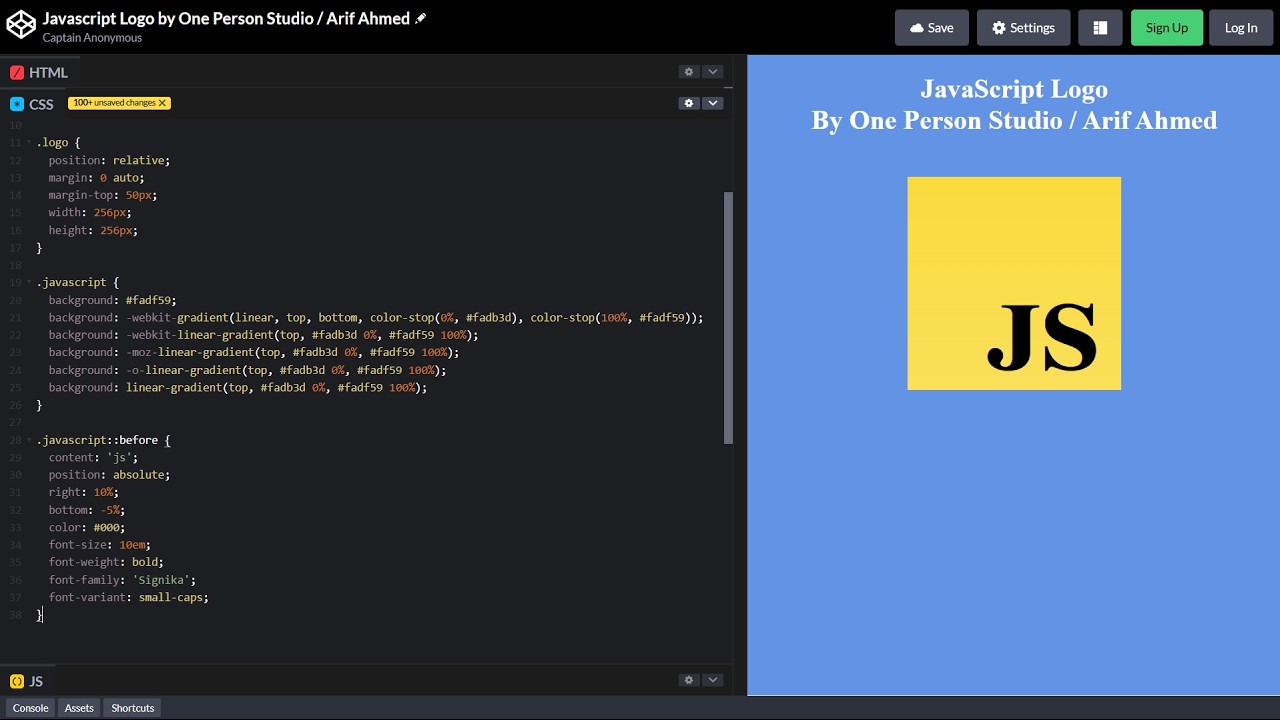 ASMR Programming - JavaScript Logo in HTML & CSS - No Talking