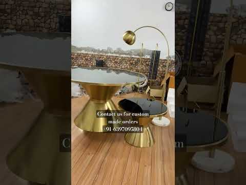 Stainless Steel 304 Brush Matte Gold Pvd Finish Tables Set & a metal Lamp