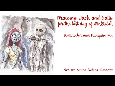 This is Halloween! Drawing Jack and Sally in watercolor for the last day of #Inktober