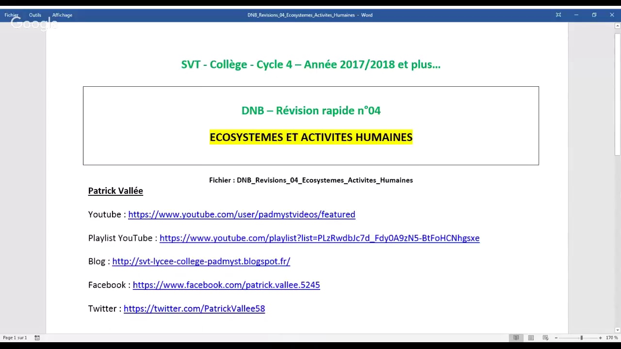 DNB - REVISION RAPIDE N04 - ECOSYSTEMES ET ACTIVITES HUMAINES