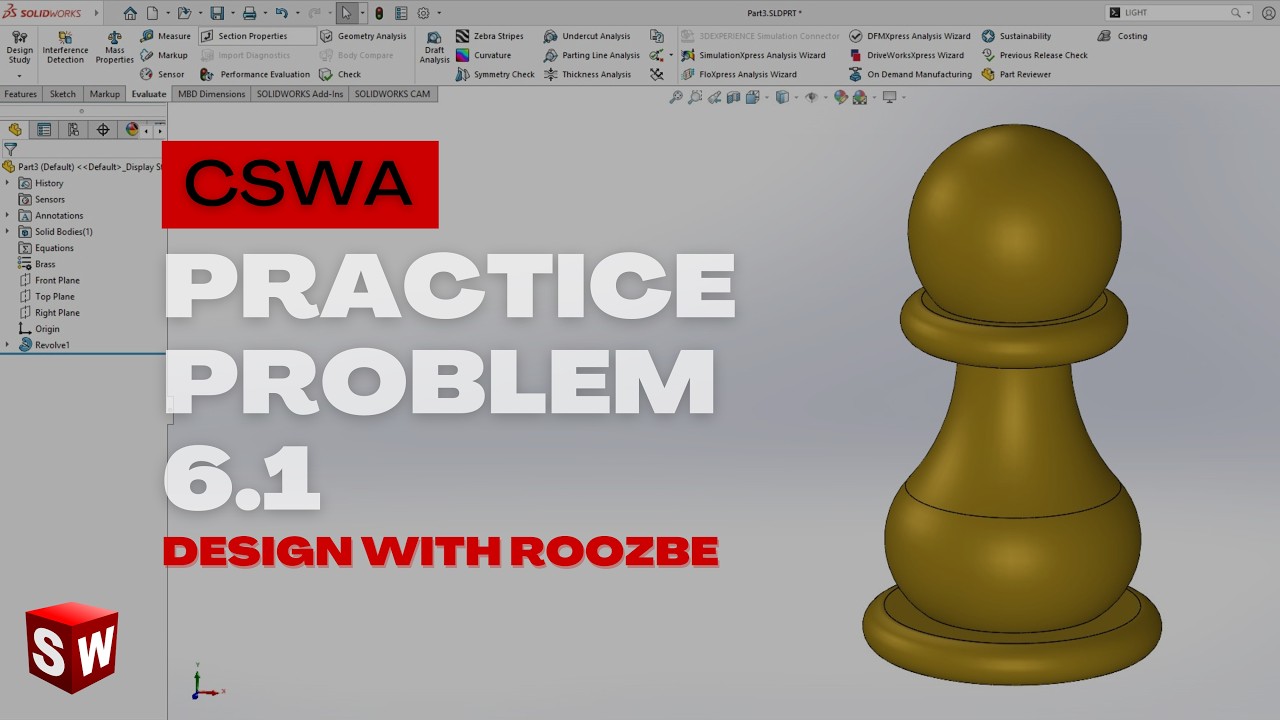 CSWA Practice Problem 6.1 Solution | SolidWorks Exam Guide