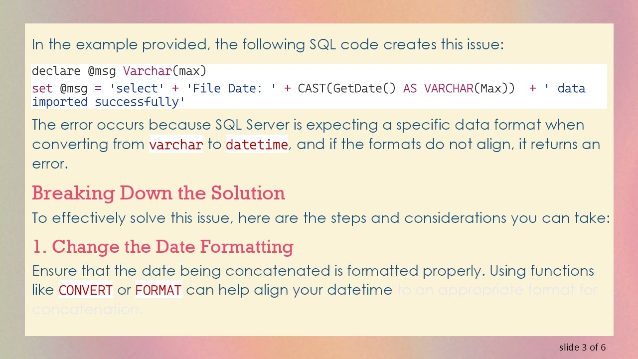 Solving the Error Converting Data Type Varchar to Datetime in SQL Server