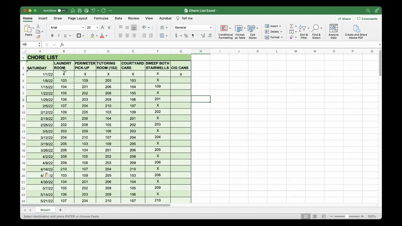 Chore Schedule Excel Tutorial Video