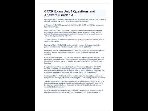CRCR Exam Unit 1 Questions and Answers Graded A