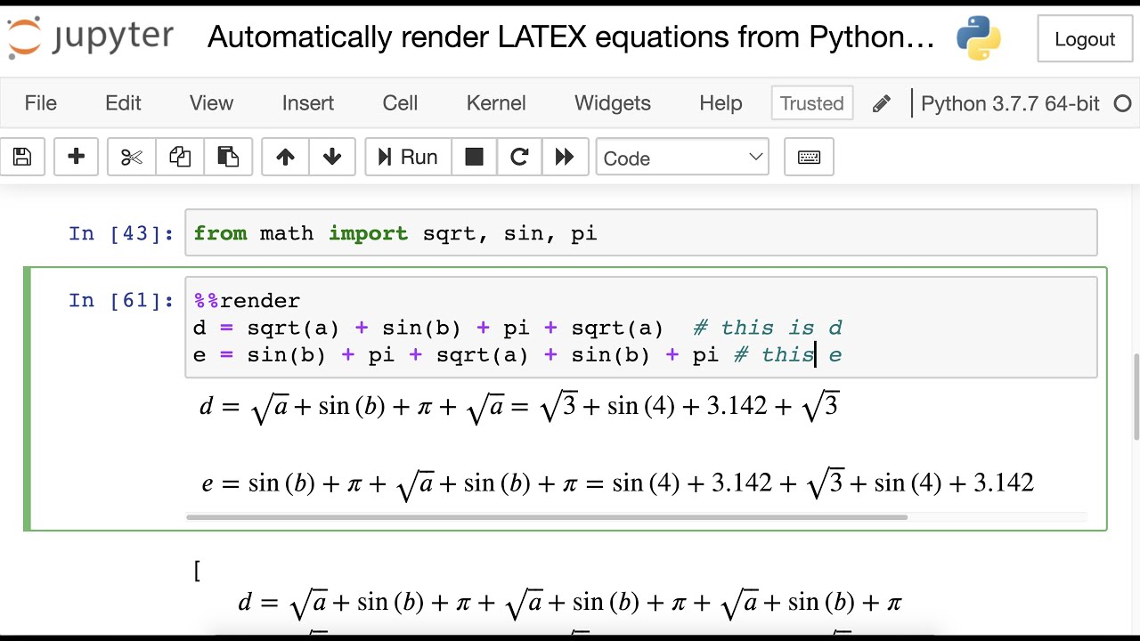 handcalcs - Automatically render LATEX equations from Python Math Code