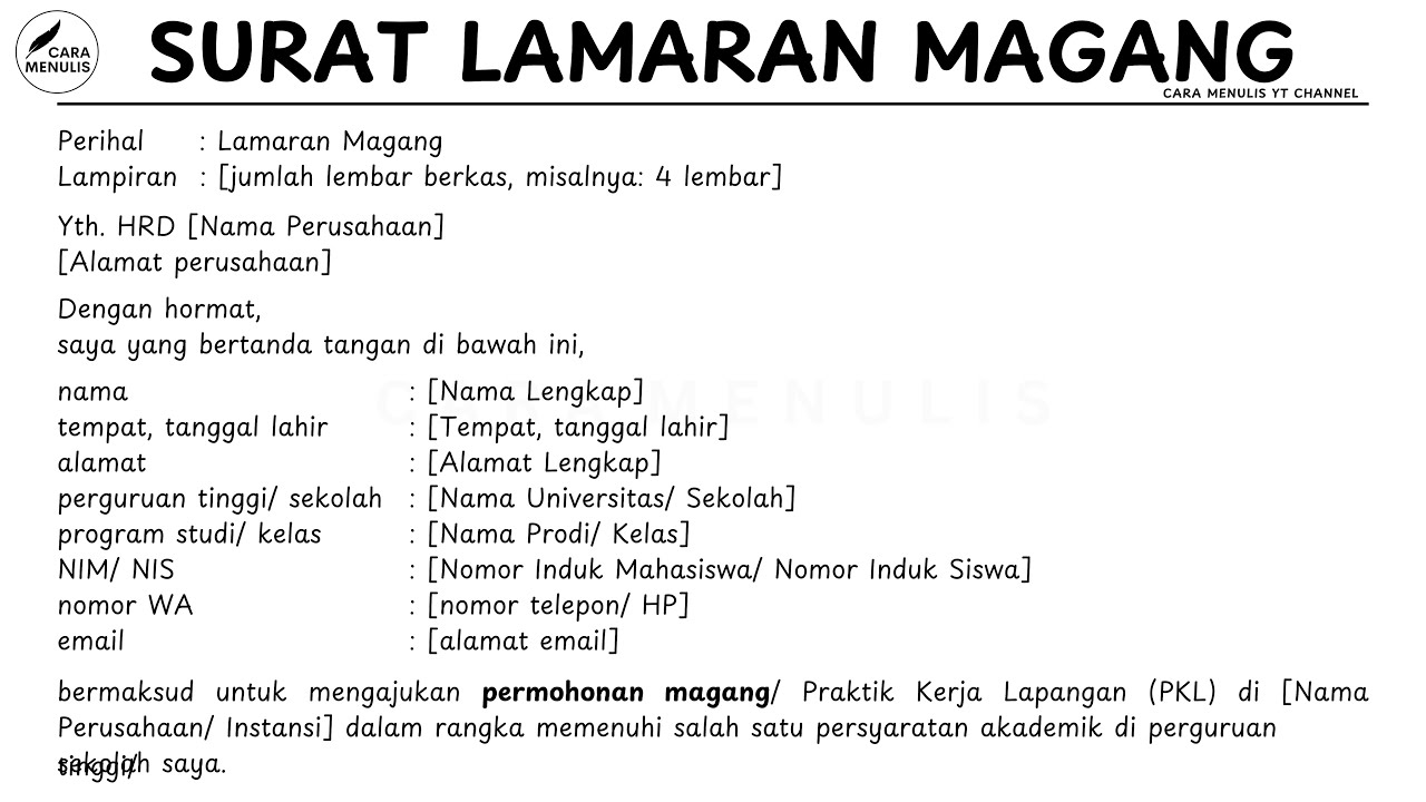 CARA MENULIS DAN CONTOH SURAT LAMARAN MAGANG YANG PROFESIONAL