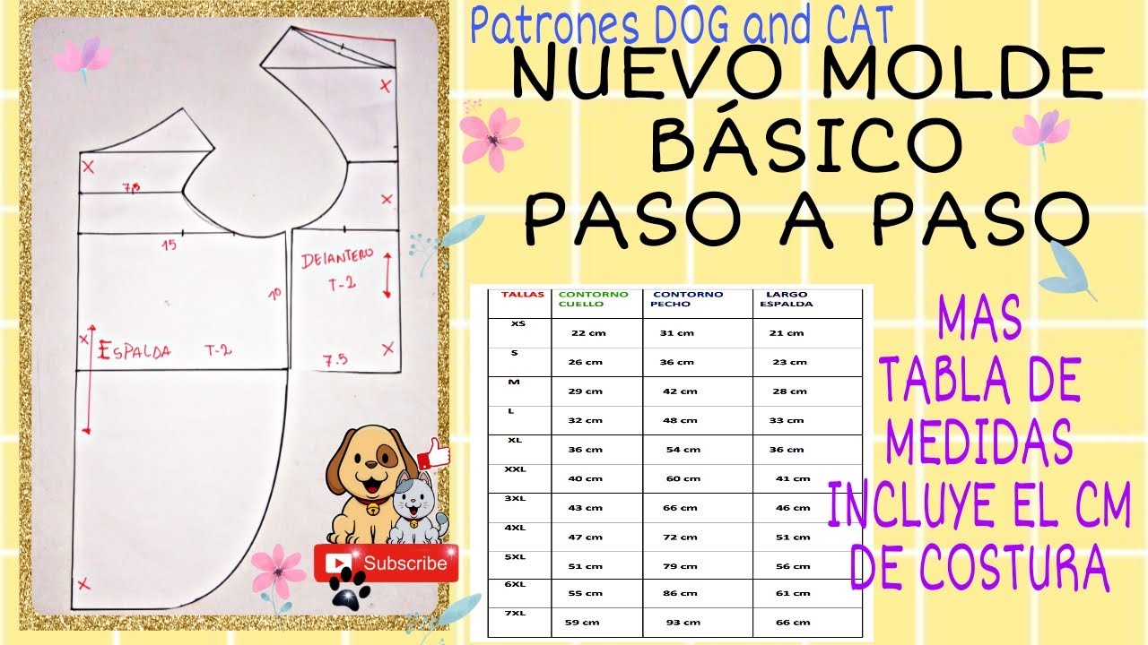 BASIC PATTERN FOR DOG CLOTHES + SIZE CHART in PDF