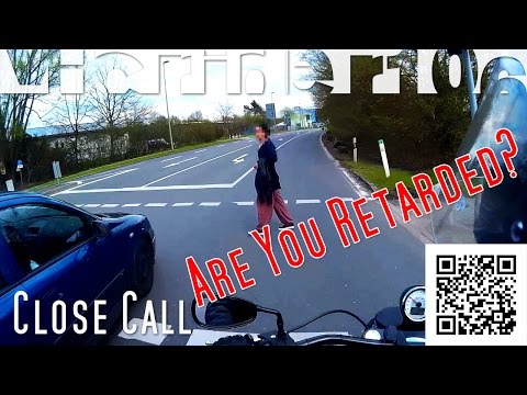 Motorcycle close call with a jaywalking pedestrian. WTF moment on a Victory Hammer