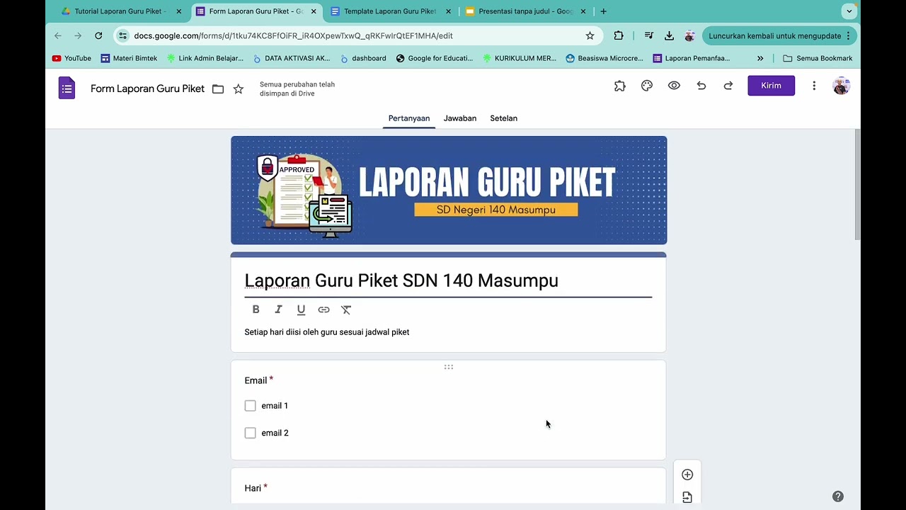 Tutorial Laporan Guru Piket Otomatis Google Form ke PDF