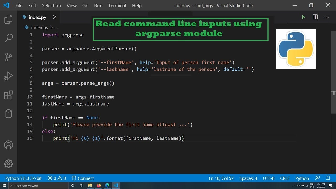 Read named command line inputs in python with argparse module