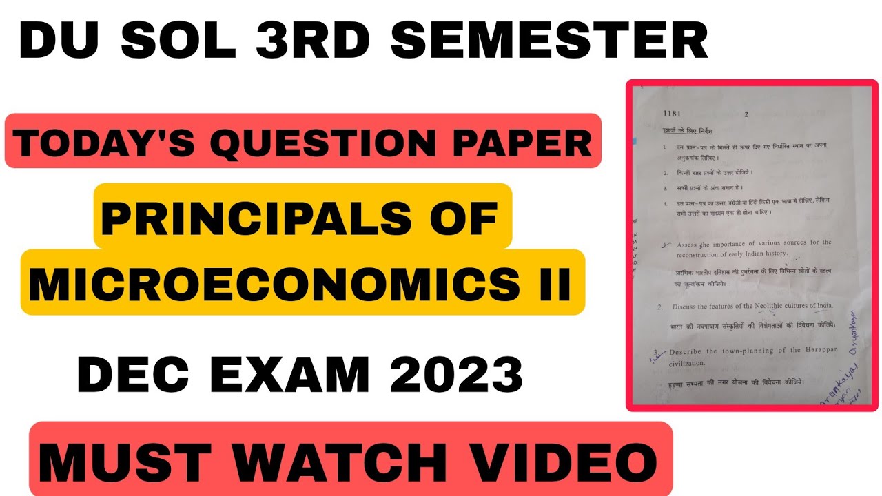PRINCIPALS OF MICROECONOMICS - II 3RD SEMESTER QUESTION PAPER || DU SOL UPDATES