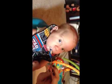 Happy Harrison - First time being spoon fed!