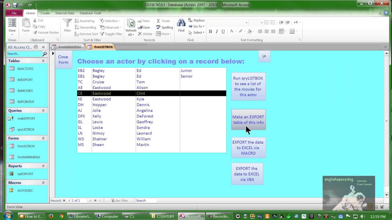 ACCESS Lesson 163 - Export data to Excel via VBA
