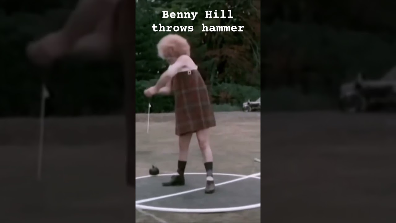 Benny Hill (famous British comedian) spoofs throwing the hammer #trackandfield #athletics #thrower
