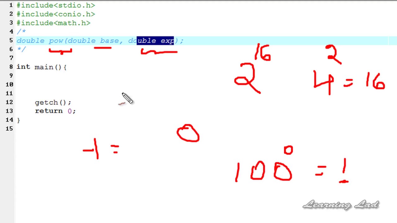 97   pow Math function in C Programming Language Video Tutorial Full HD