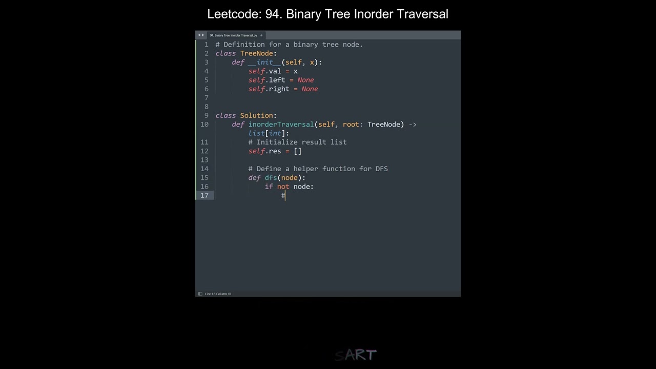 Leetcode 94. Binary Tree Inorder Traversal in Python | Python Leetcode | Python Coding Tutorial
