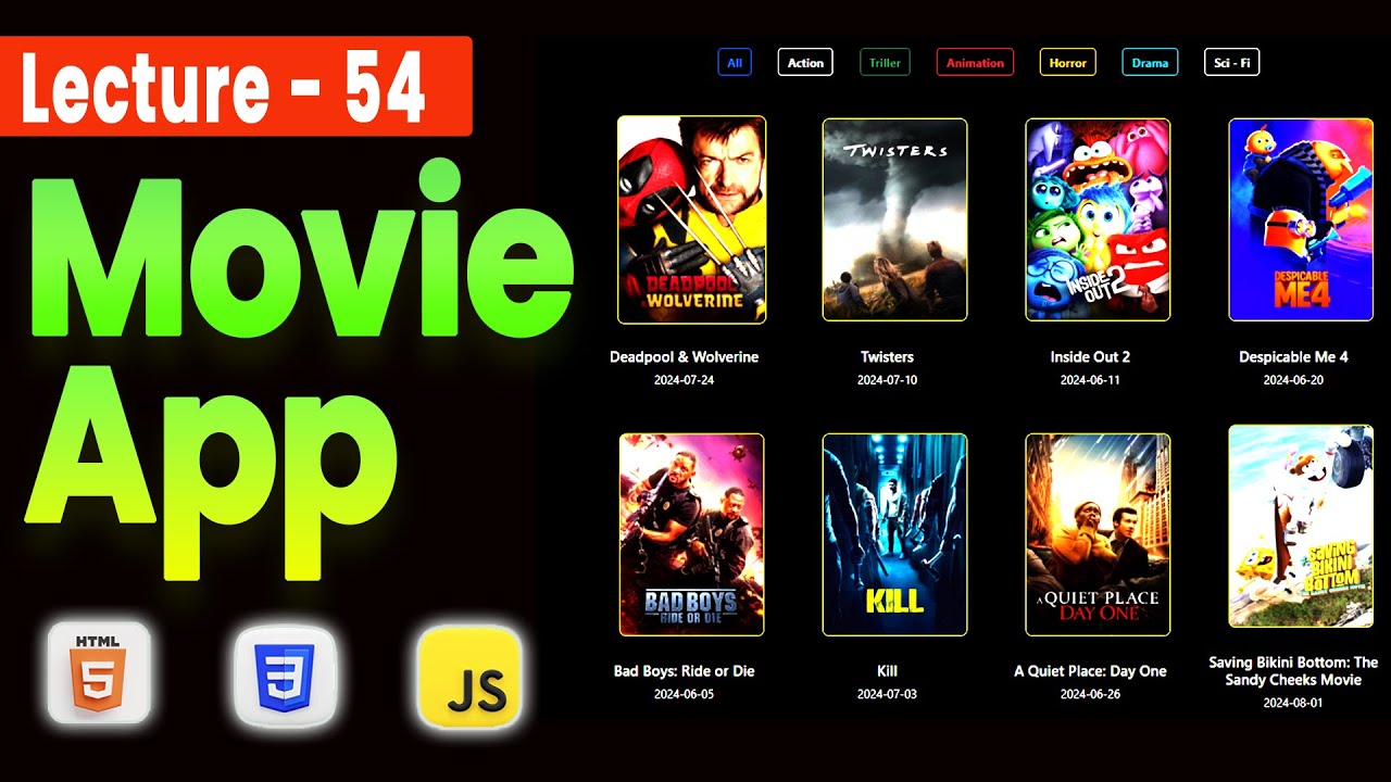 Build a Movie App with HTML, CSS & JavaScript | Project 3 | Full Stack Web Development Course #54