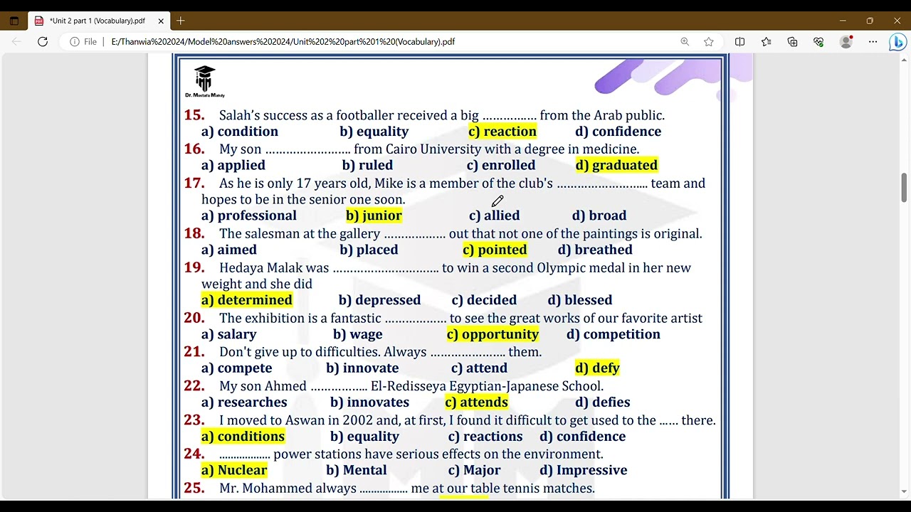Unit 2 part 1 Vocabulary pdf