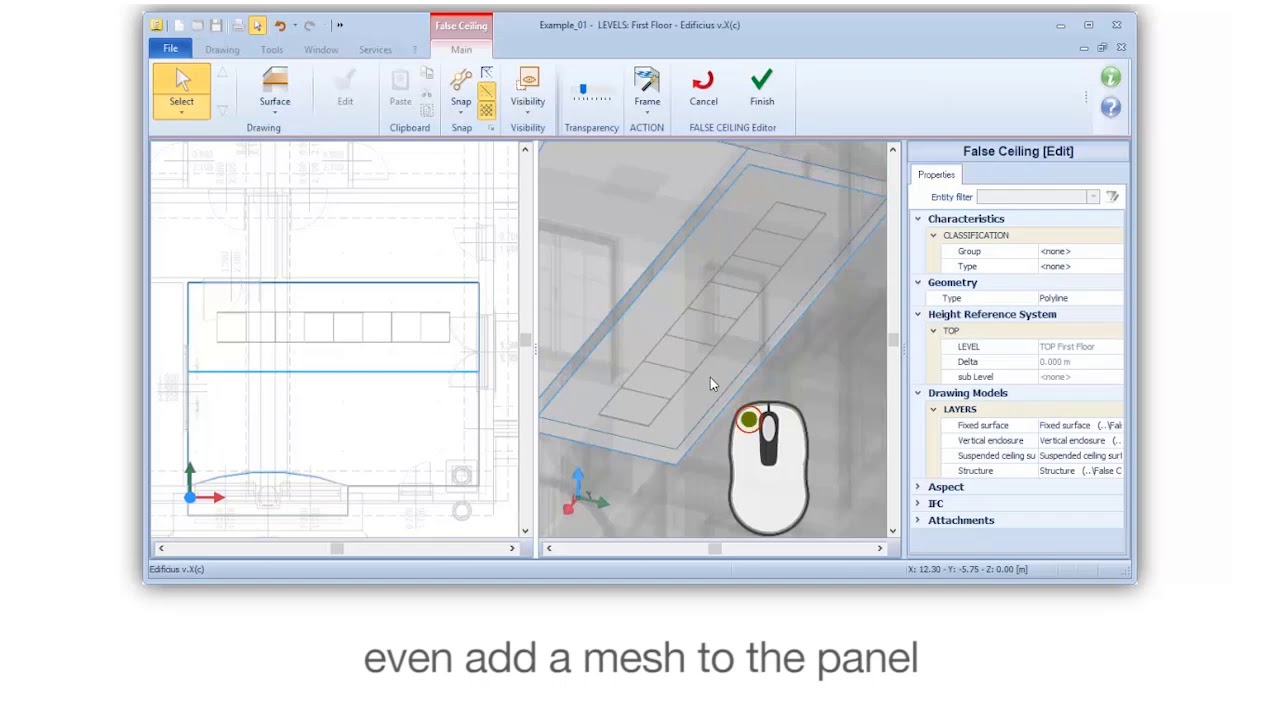 Edificius Tutorial - The suspended ceiling area properties - ACCA software