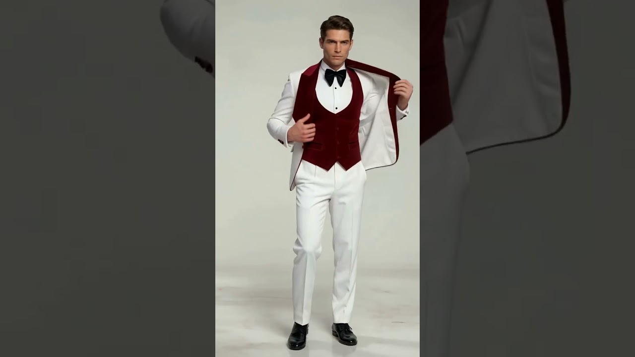 Gentleman's Guru Floral White & Burgundy Tuxedo - 3 Piece #suit  #mensfashion  #menswear #prom