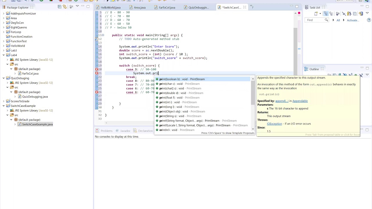 Switch Case - Java - Grades Example