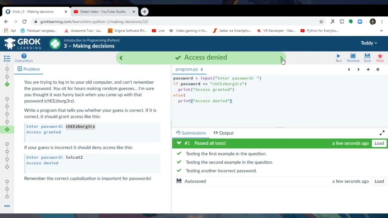 Grok Learning: Introduction to Programming Python Walkthrough Part 2 (Python Learning)