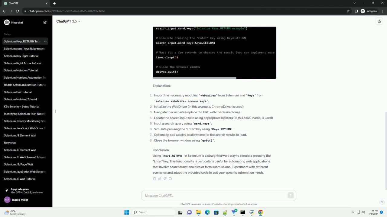 selenium keys return
