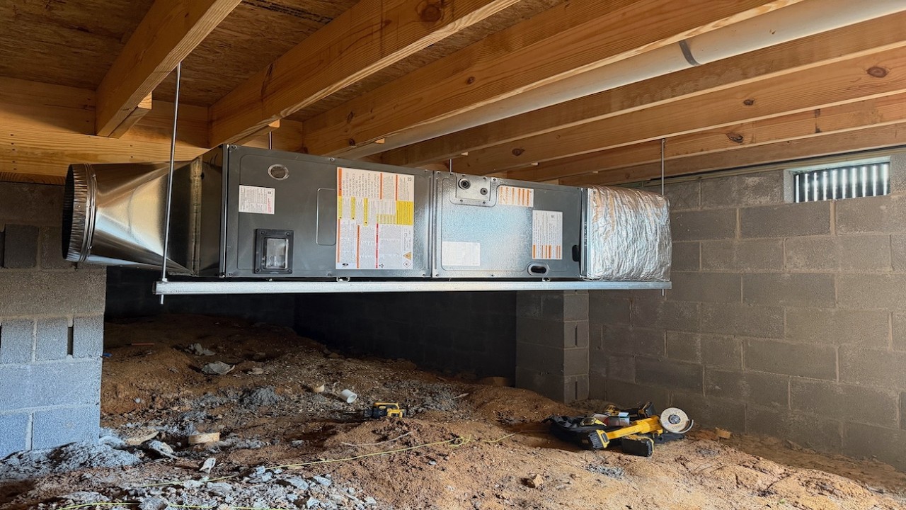 HVAC: Roughing in a home, Hanging the Air Handler in the Crawl Space