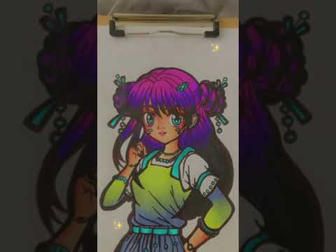cute anime girl coloring page 💚💜🩵🩷 ; ♡atelier_lily