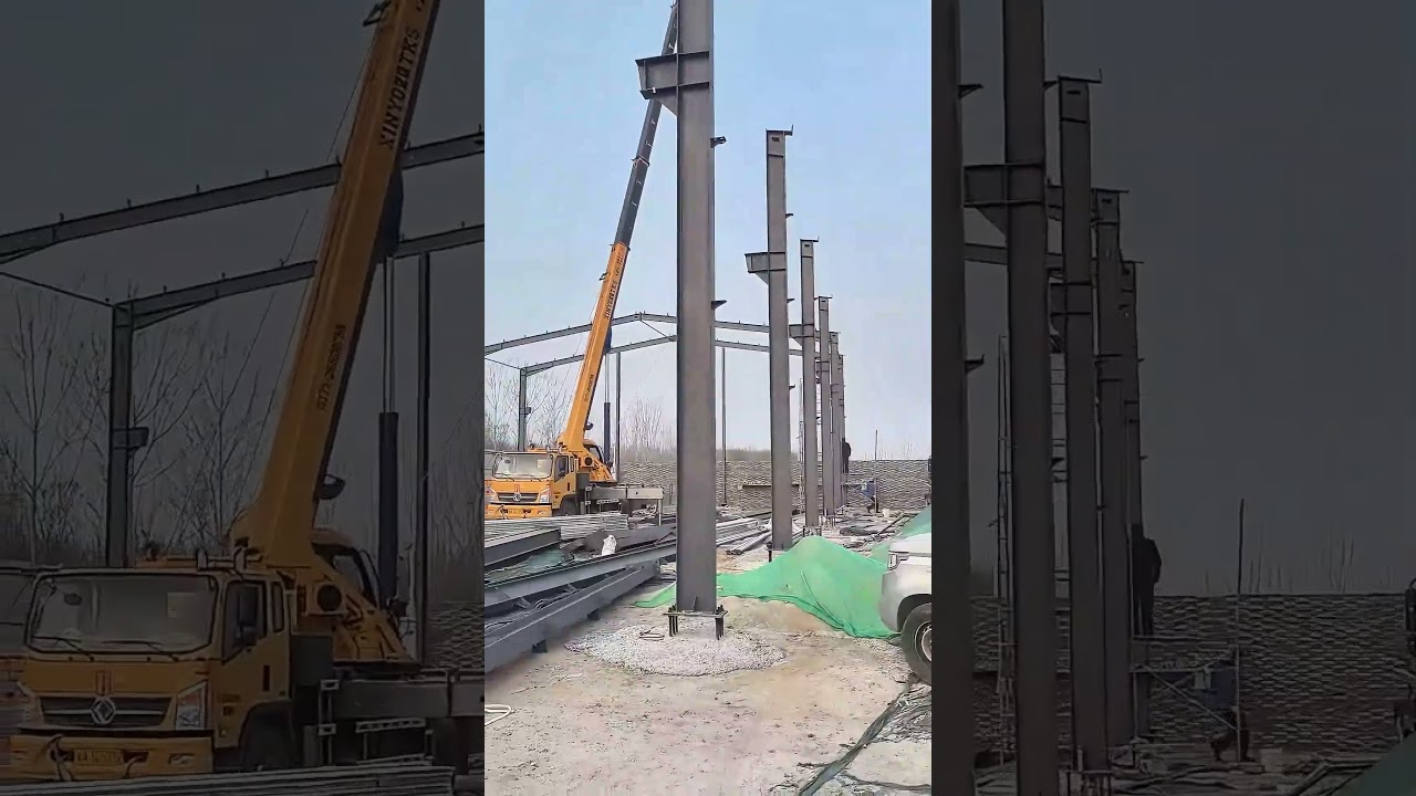 The process of setting up H-Beam  #construction #building#steel #steelframe