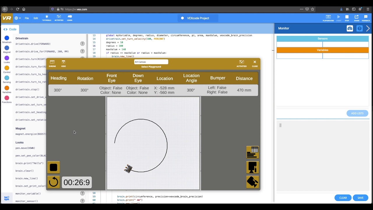 Circle Calculator (Python VEXCode VR)
