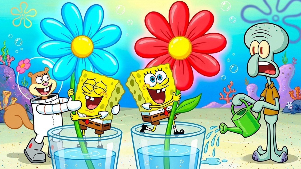 Magic Blooms: Squidward is amazed by the giant flowers! 🌸 | Funny SpongeBob Animation