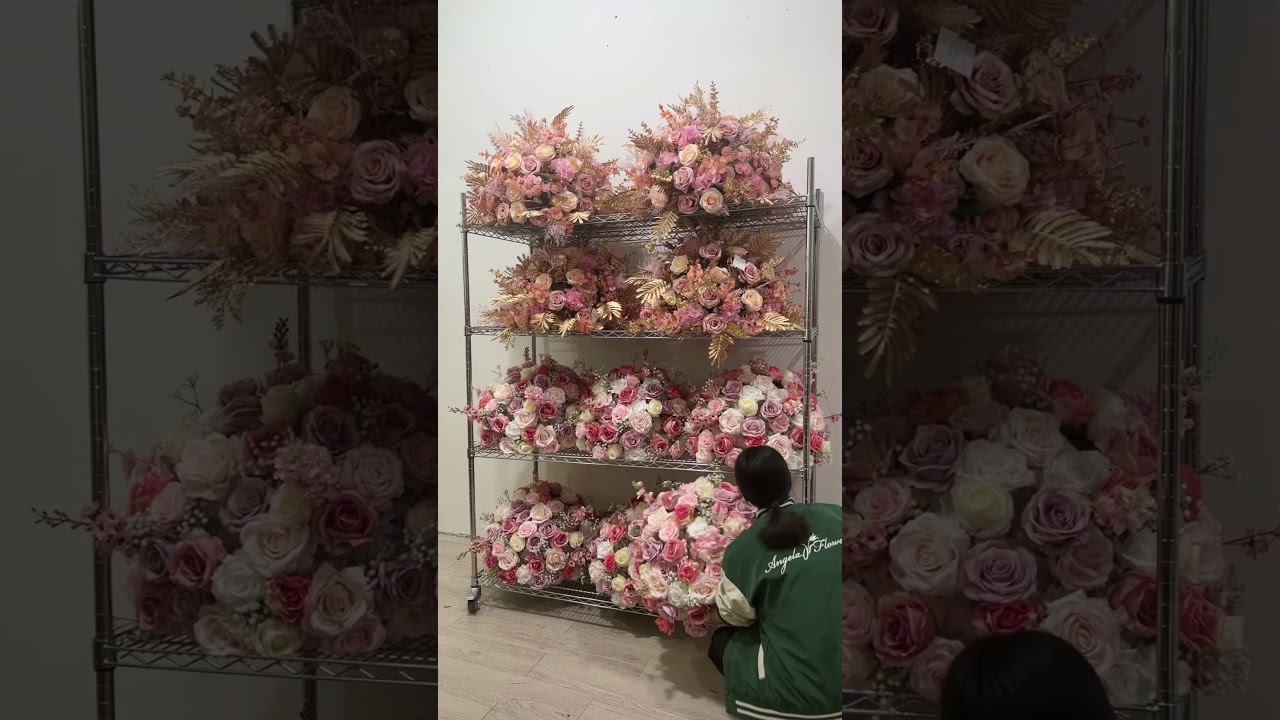 Pink Rose Gold Leaf Flower Ball Wedding Reception Centerpieces For Table