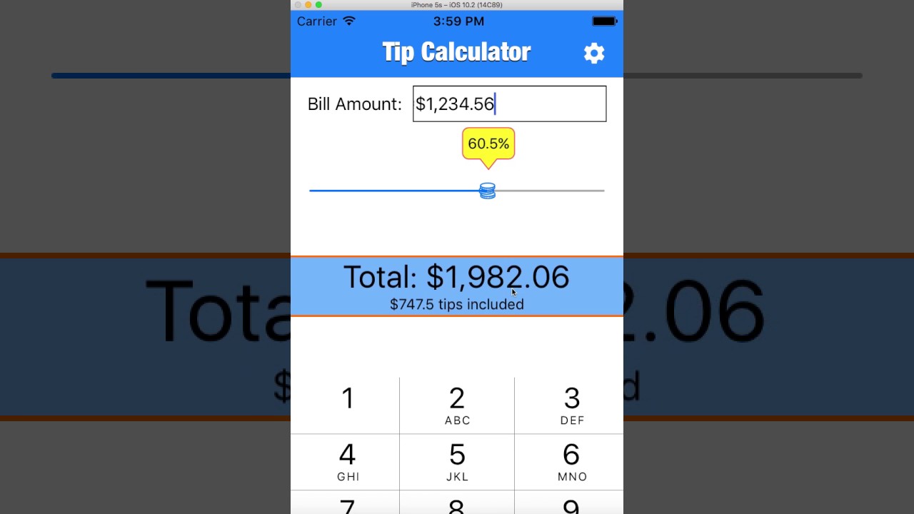 Demo of Tip Calculator App for iOS