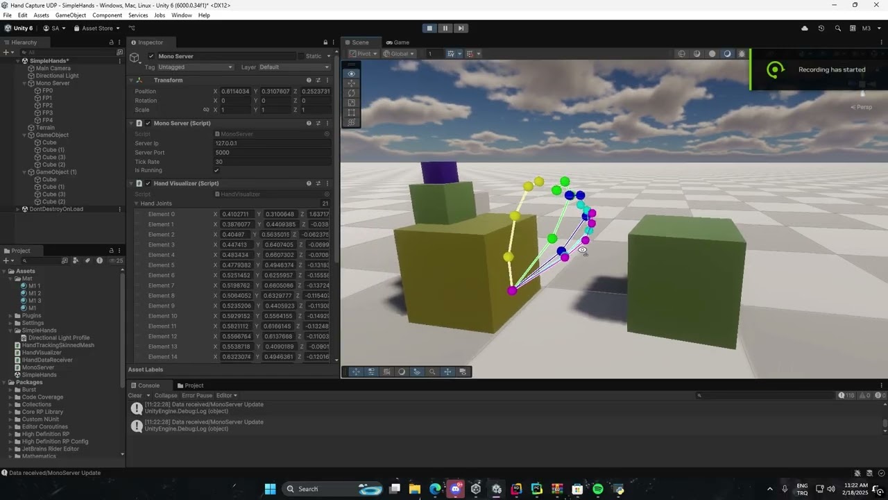 Unity Real-Time Hand Tracking and Animation with OpenCV (Python) (Early Stages)