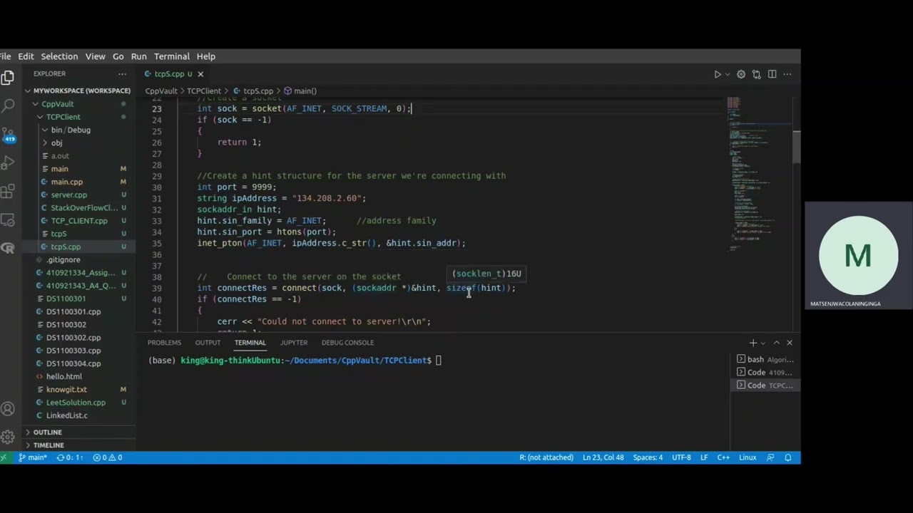 TCP Client implementation using C/C++ with Linux