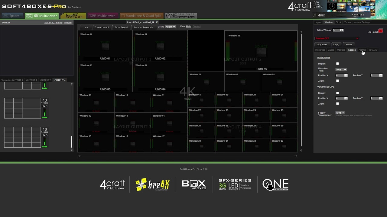 DEMO Soft4Boxes PRO Software for 4Craft - Broadcast 4K Multiviewer / Multiview 3GSDI / HDMI